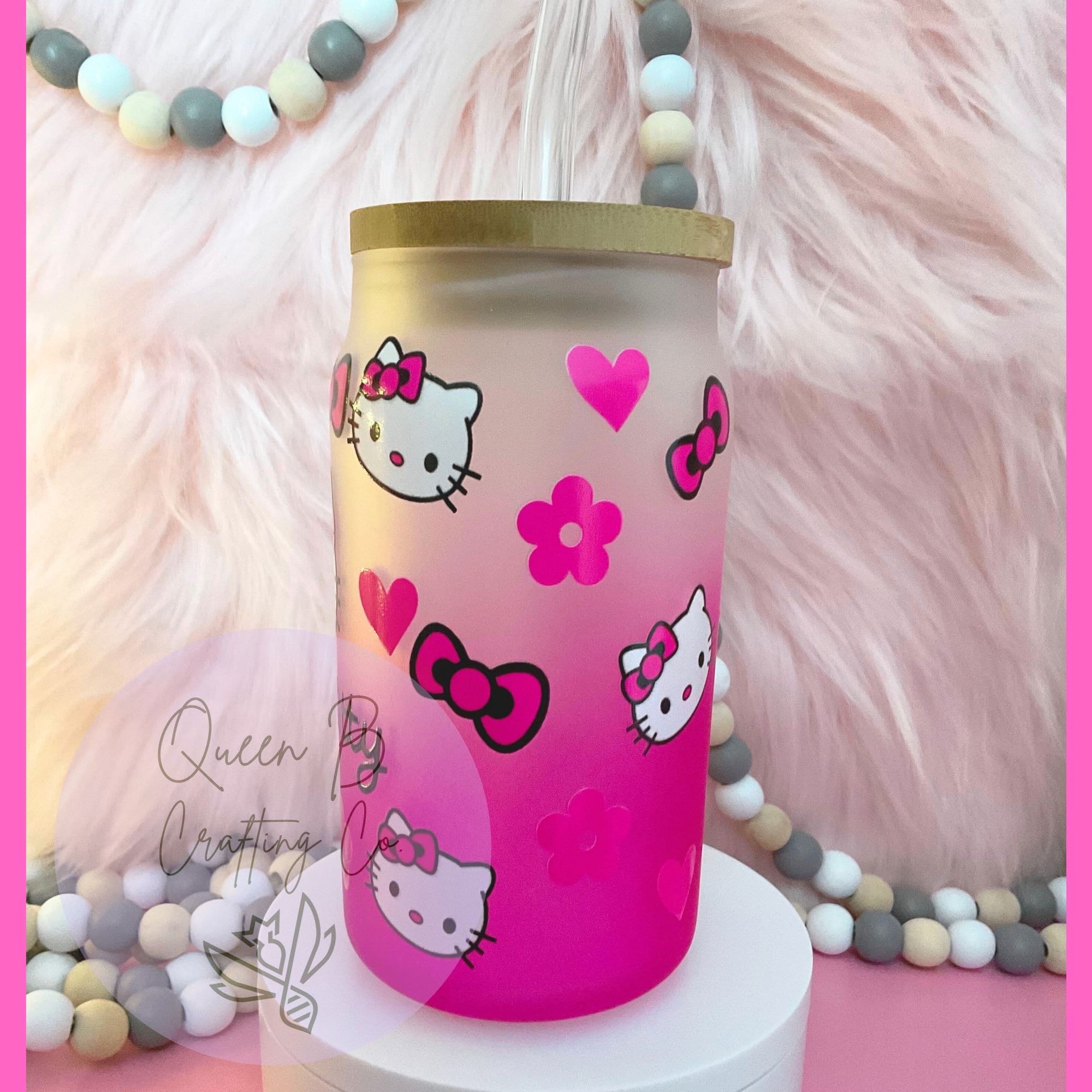 Kawaii 16 Oz Kitty Cup, Pink Ombre Cup, Cute Kitty Glass Cup, 16oz ...