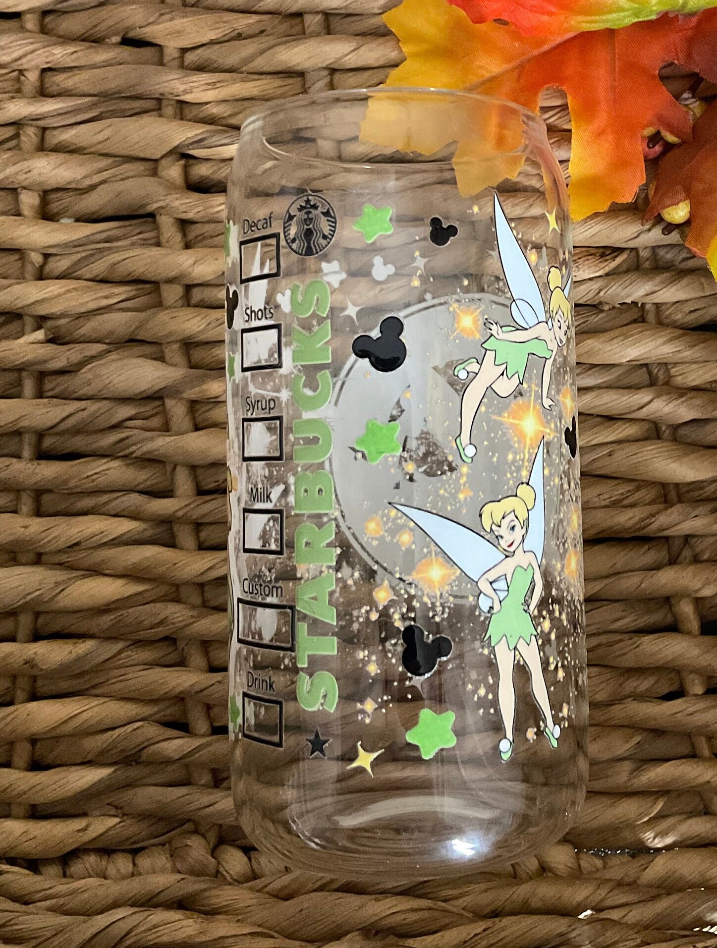 16 Oz Tinker B Glass Cup, Tinker B Coffee Glass, Starb Tink Glass Cup ...