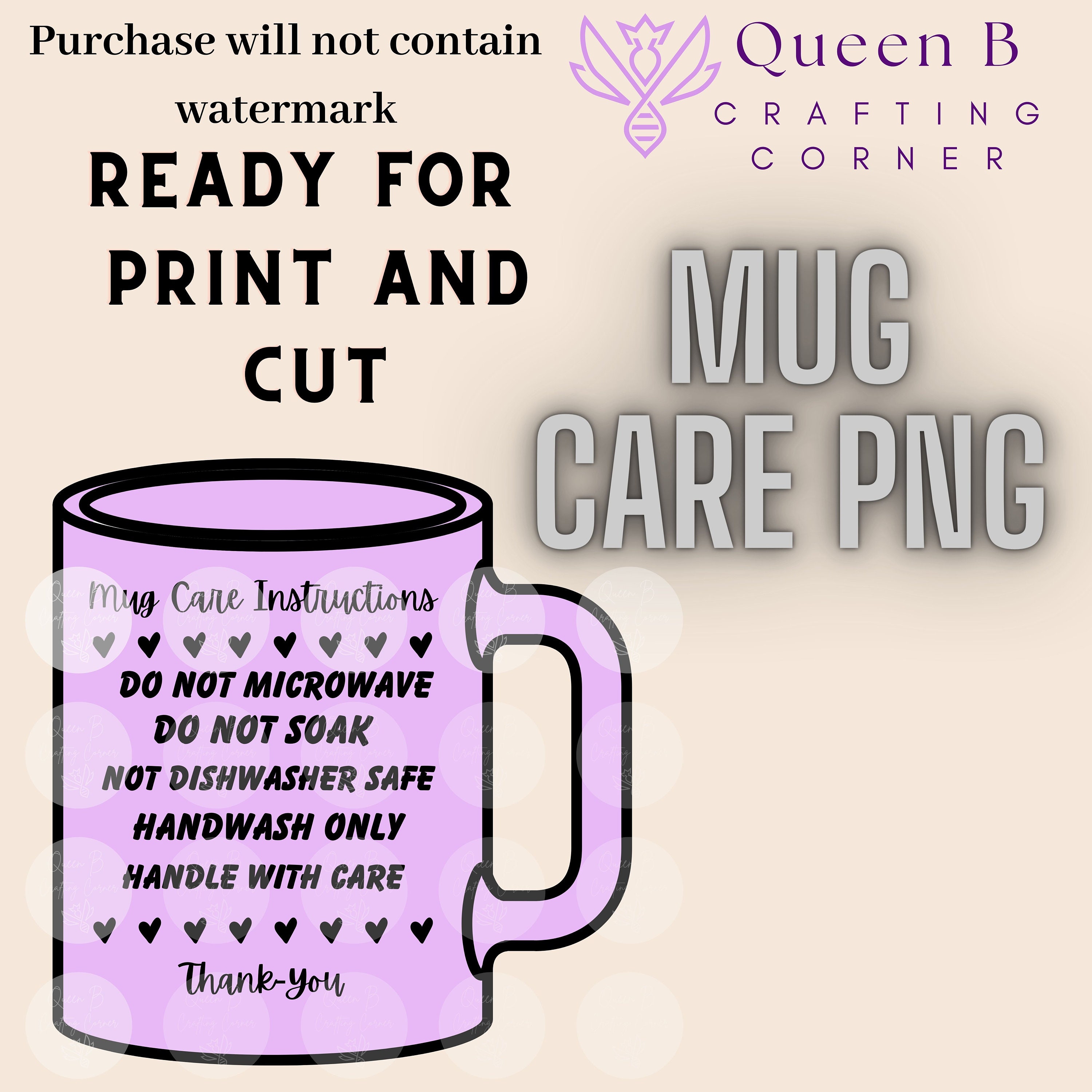 Mug Care Card PNG, Sublimation Mug Care Card, Mug Care Instructions Png ...