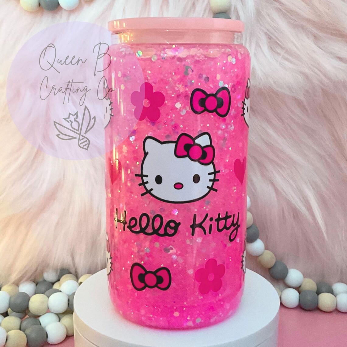 Kawaii Snowglobe Cup, Kawaii Kitty Snow Globe, Pink Kitty Cup, Glass ...