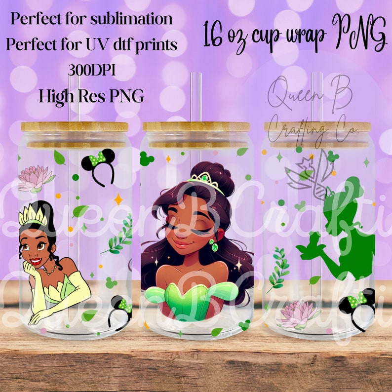 Princess 16 Oz Libbey Glass Can Tumbler Sublimation Design Design
