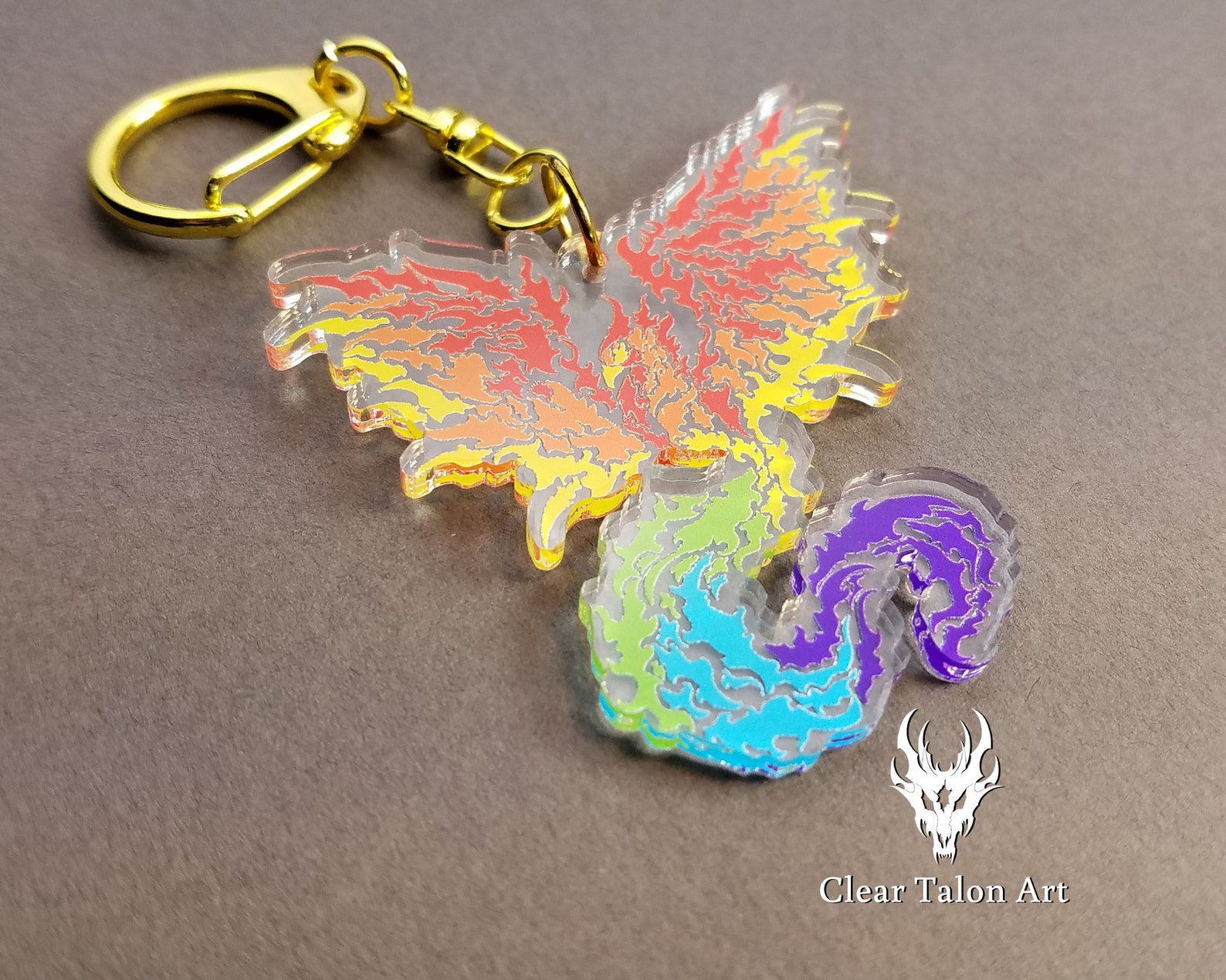 Rainbow Phoenix Keychain Charm Colorful Fire Bird 2 inch | Etsy