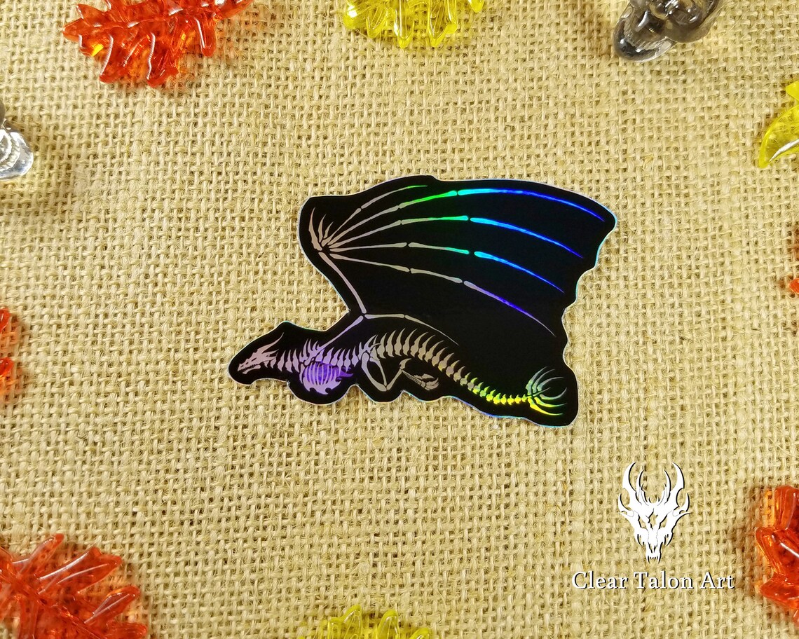Purple Fire Dragon Skeleton 3 inch Holographic Sticker | Etsy