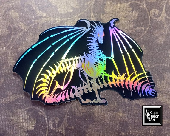 Skeleton Fire Dragon 5 inch Vinyl Holographic Sticker | Etsy