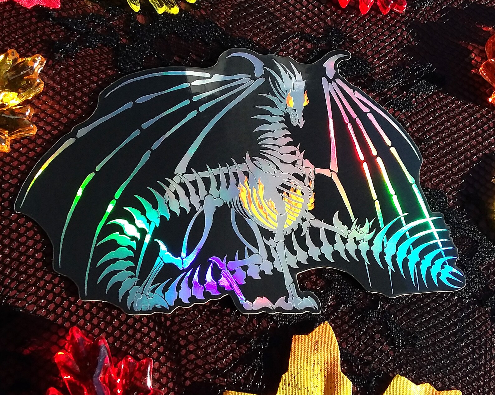 Skeleton Fire Dragon Holographic Sticker 5 inch Vinyl | Etsy