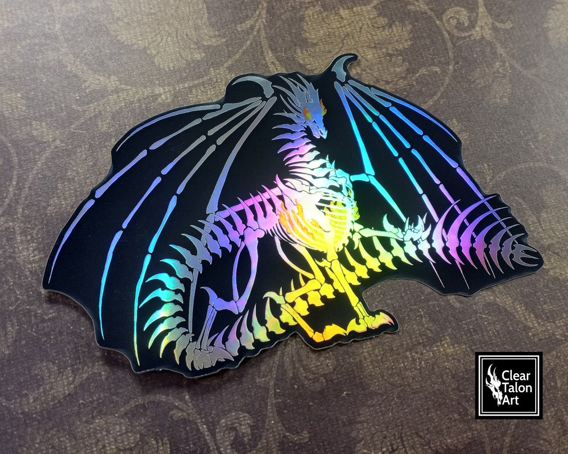 Skeleton Fire Dragon 5 inch Vinyl Holographic Sticker | Etsy
