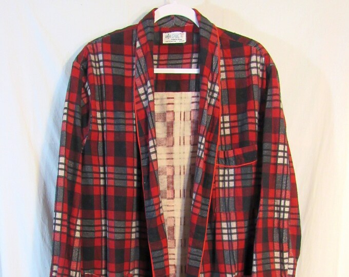 1970s 80s Vintage Kmart Men's Plaid Cotton Flannel Robe, Size XL, Red ...