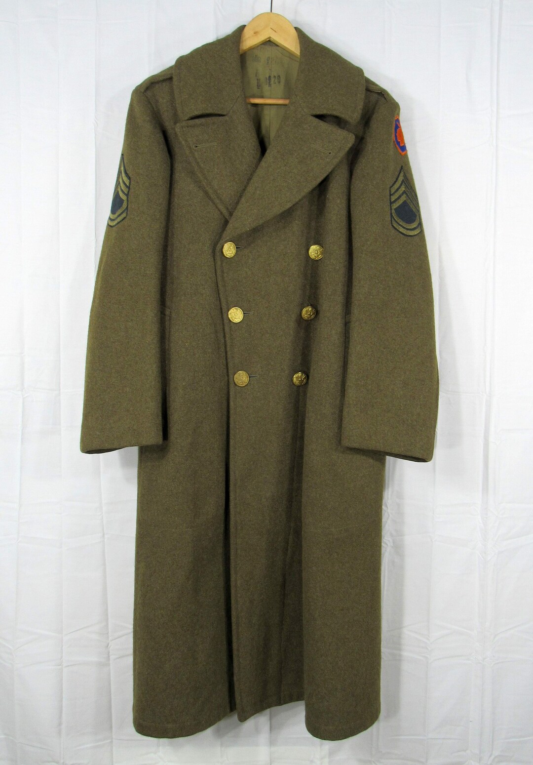 WW2 1940s Vintage US Military 32oz. Roll Collar OD Melton Wool Overcoat ...