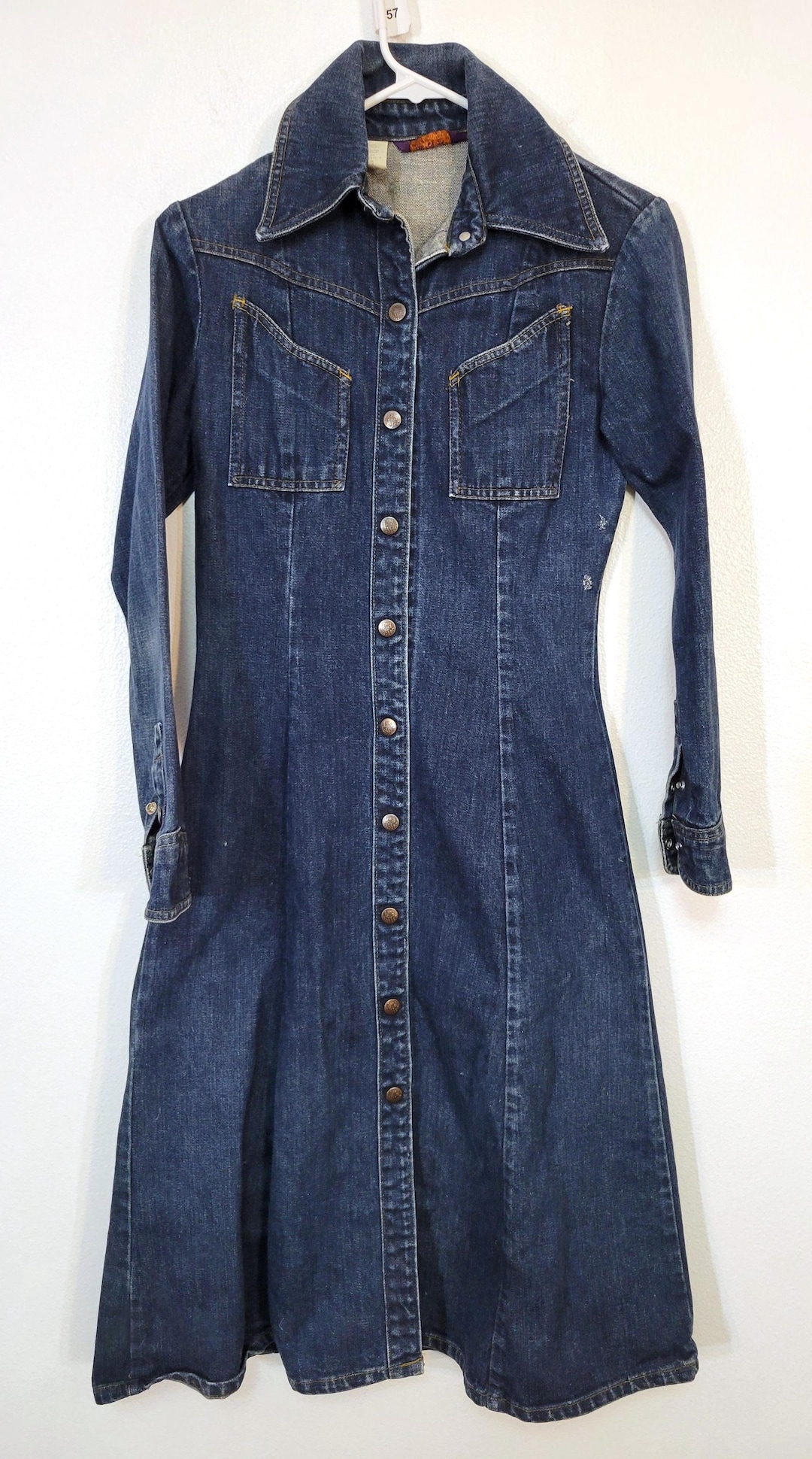 Vintage 1970s Landlubber Western Dark Blue Heavy Cotton Denim Snap-font ...