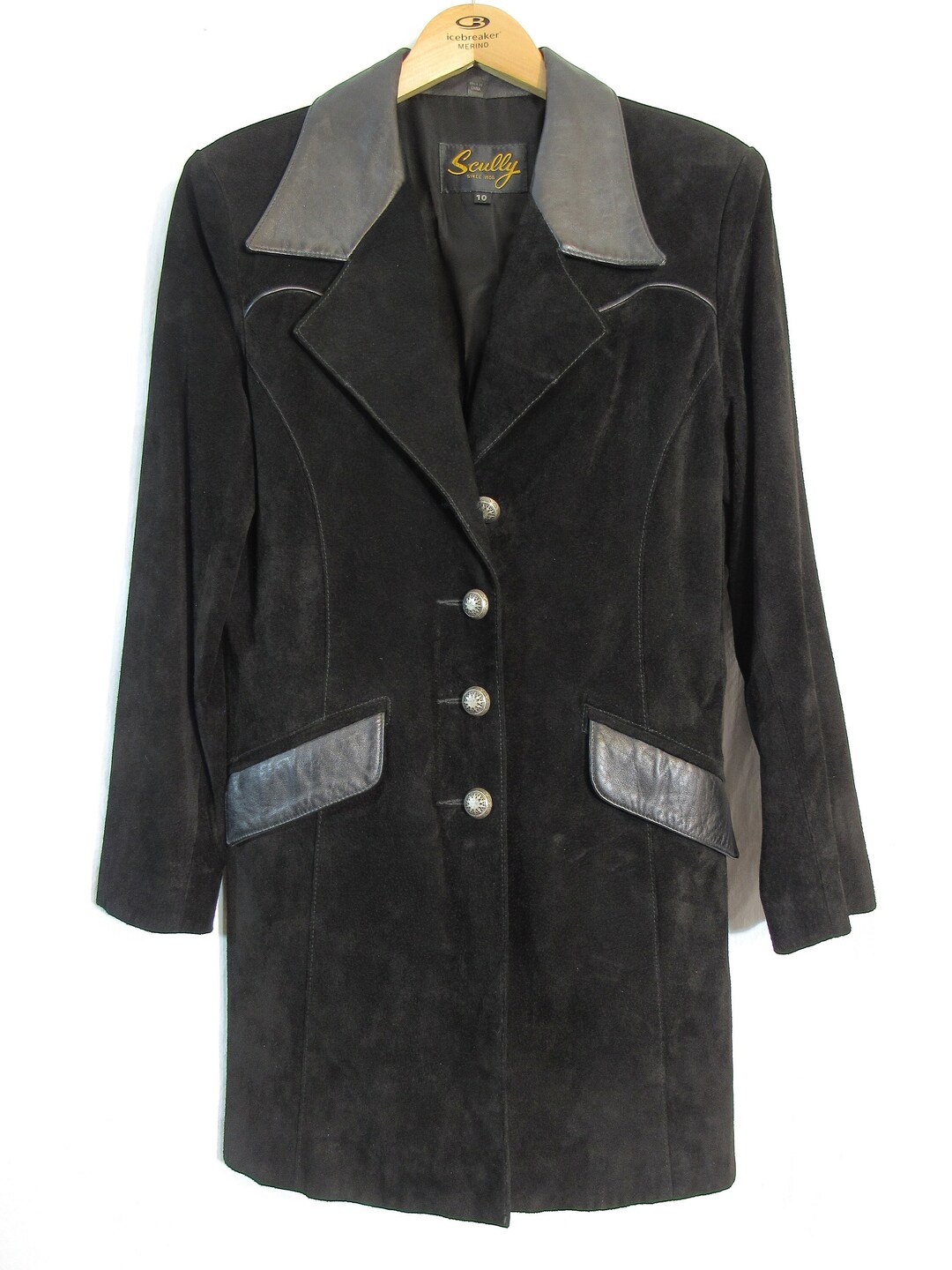 1990s Vintage Scully Women's Long Black Suede Leather Jacket Coat W ...