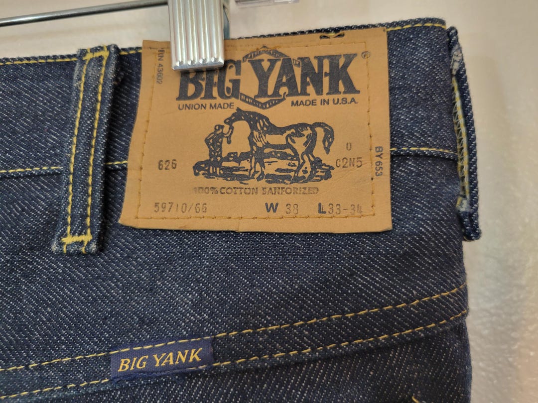 Vintage Unworn Big Yank Dark Blue Wash Stiff Cotton Denim Jeans Men's ...