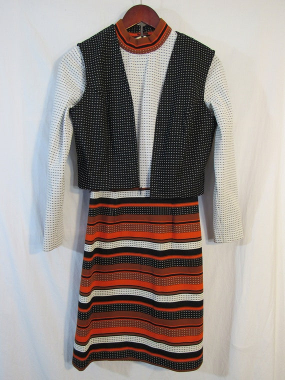 Vintage 1960s The Kollection Two Piece Orange and Bla… - Gem