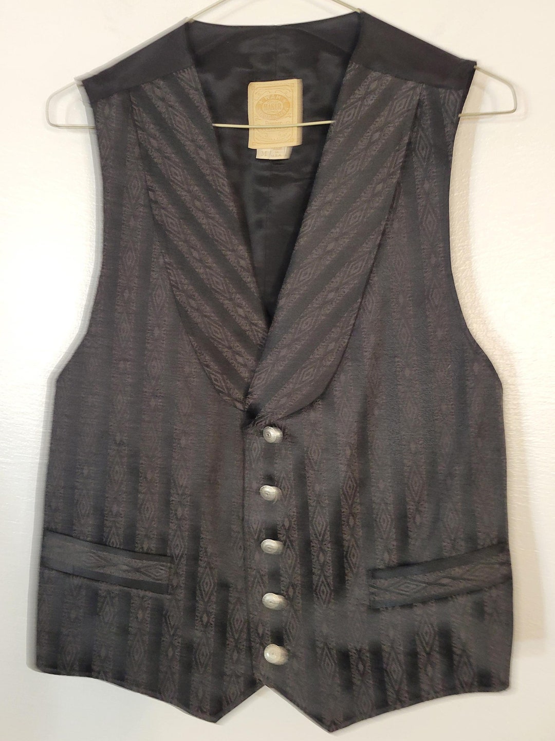 Vintage 1990s Wah Maker Black Jacquard Stripe Western Gambler Vest Men ...