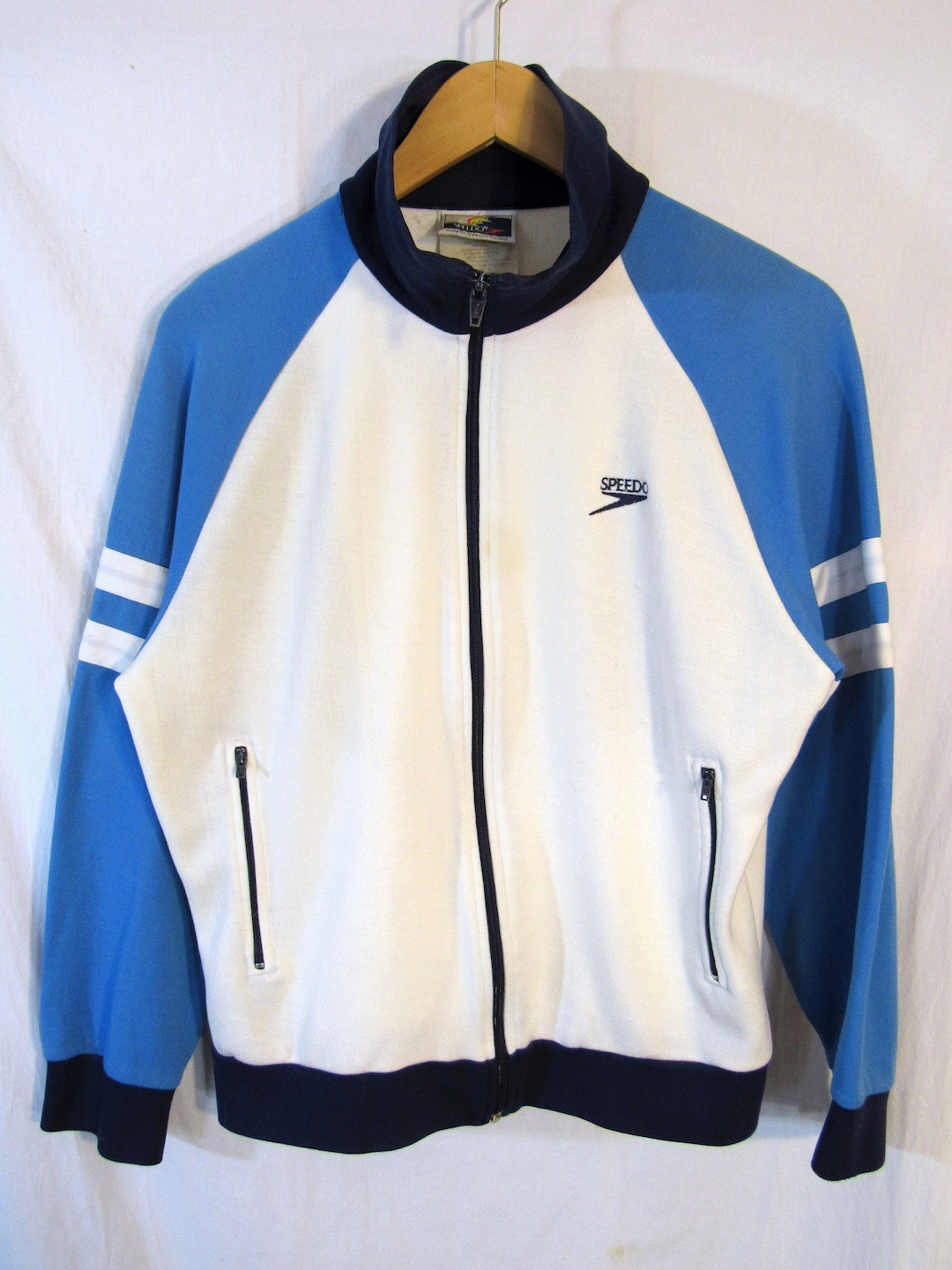 Vintage 80s Speedo Men's Swimming Warmup Jacket Size M White / Light ...