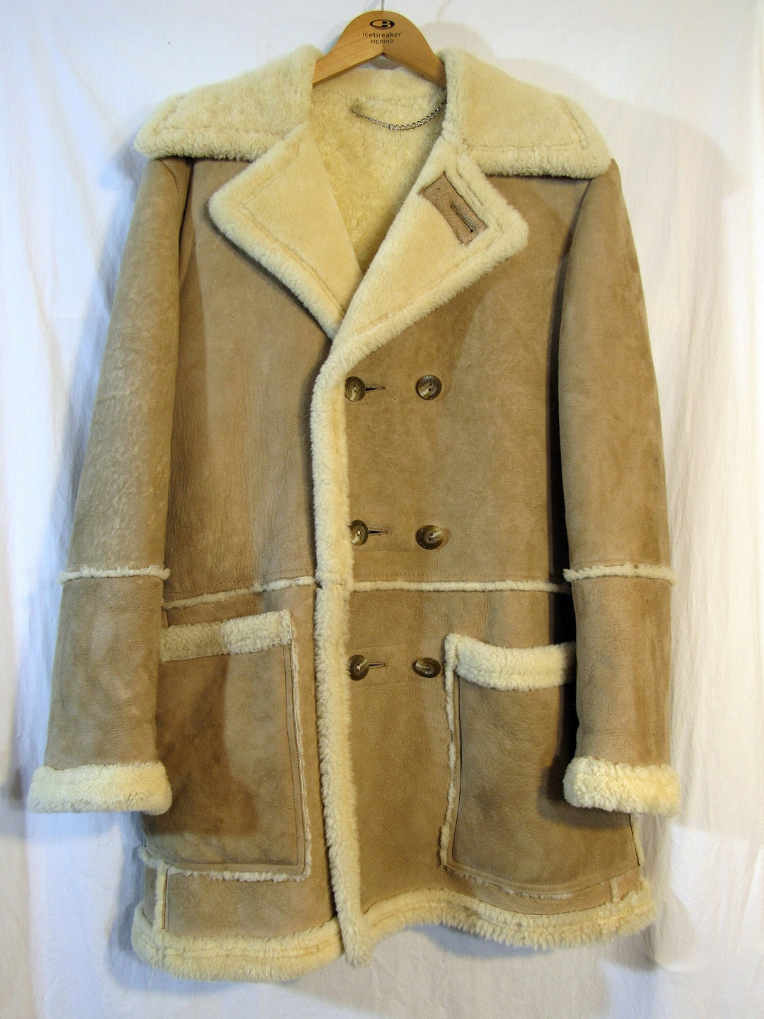 Custom Made Unknown Maker Men's Double Breasted Shearling Coat, Size 22 ...