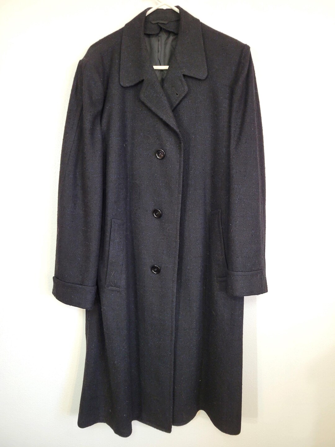 Vintage 1960s Clipper Craft Black Wool Blue Flecked Nubby Textured ...