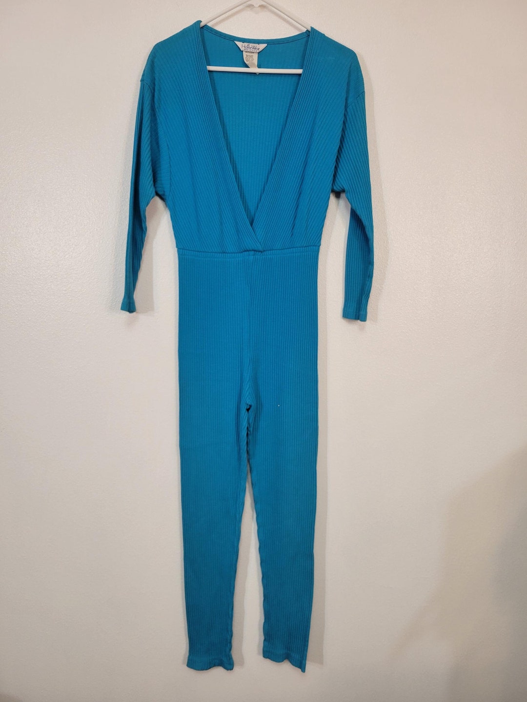 Vintage 1980s Sears at Home Wear Bright Blue Poly/cotton Ribbed Long ...