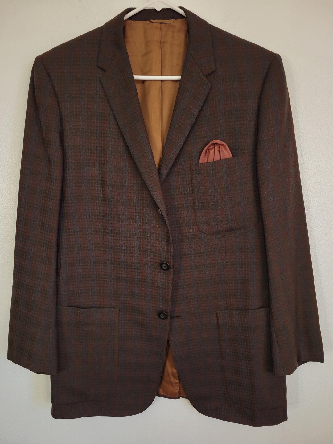 Vintage 1960s Hickey-freeman Customized Clothes Bronze/blue Wool Plaid ...
