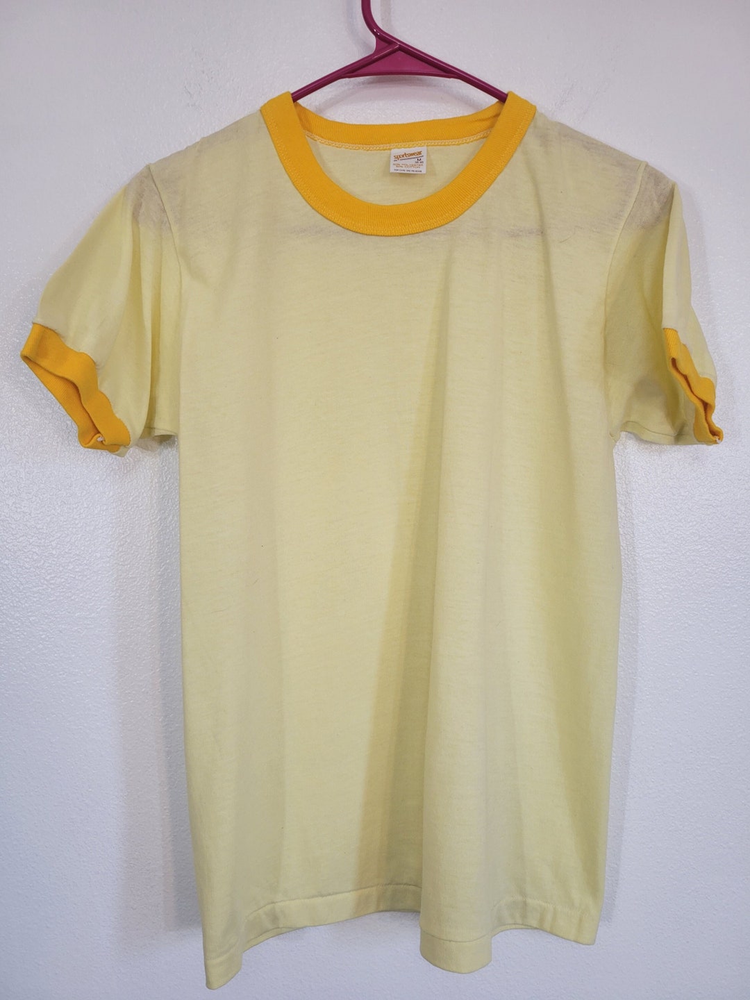 Vintage 1980s Sportswear NOS Unworn Yellow Orange Ringer Tee Shirt Men ...