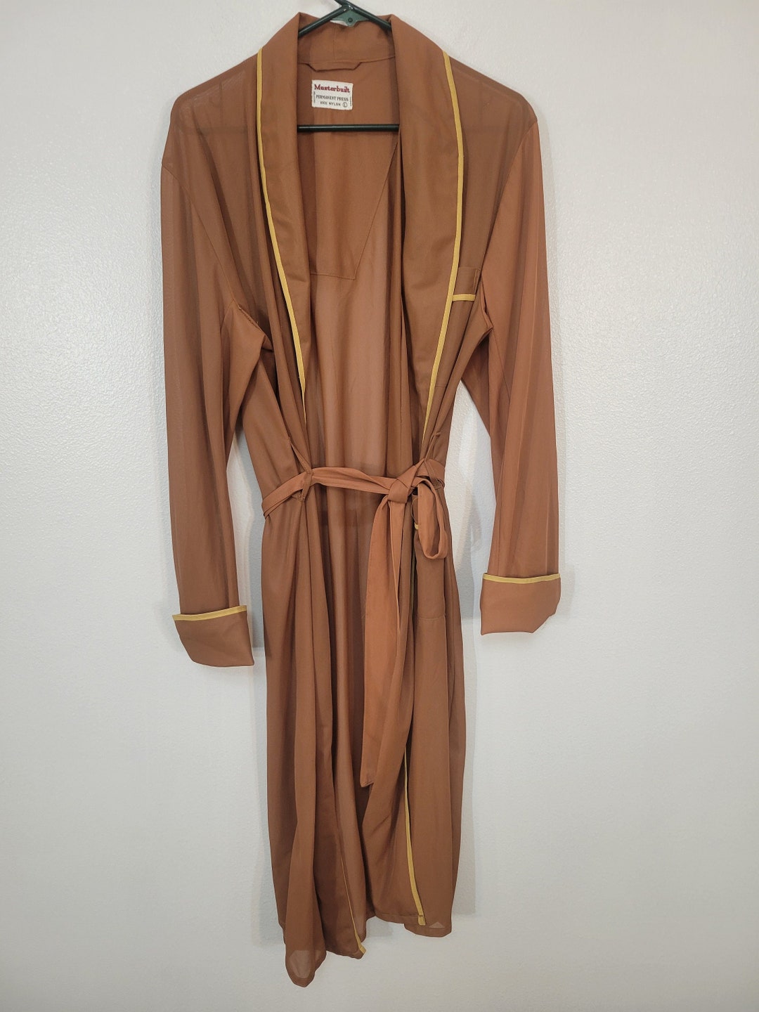 Vintage 1950s 60s Masterbuilt Brown Sheer Nylon Robe Men's Chest 42 ...