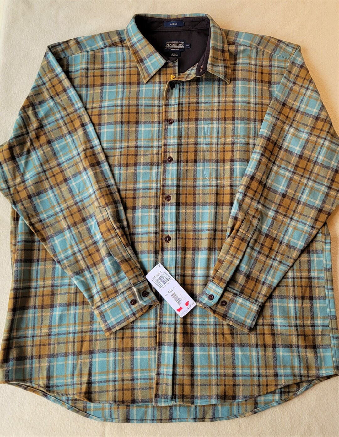 Vintage New With Tags 1990s Pendleton Lodge Blue/brown Plaid Long Sleeve Shirt Men's XXL 2XL ...