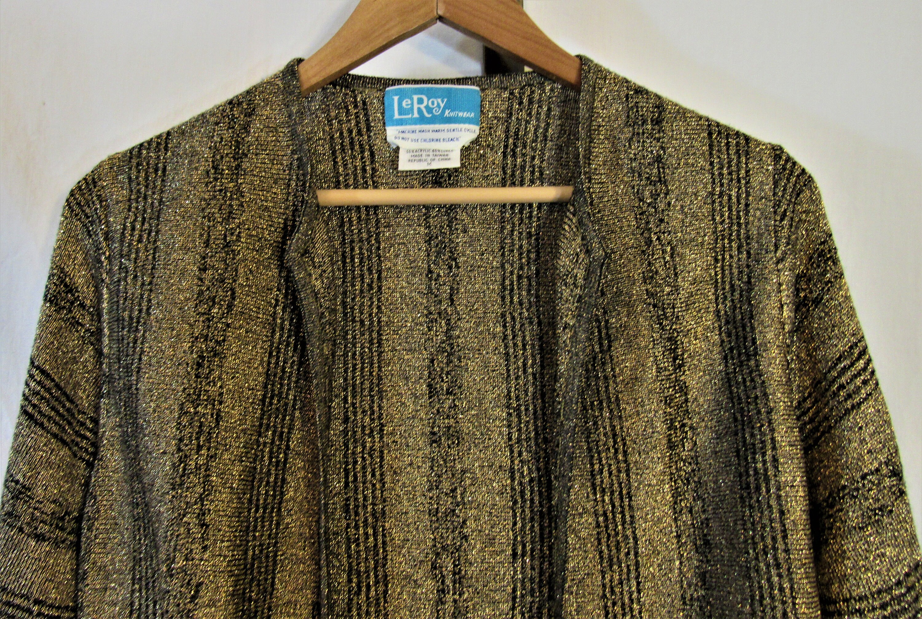 Vintage 1970s? Leroy Knitwear Black & Gold Lurex Cardigan Vintage 1970s? Leroy Knitwear Black & Gold Lurex Cardigan