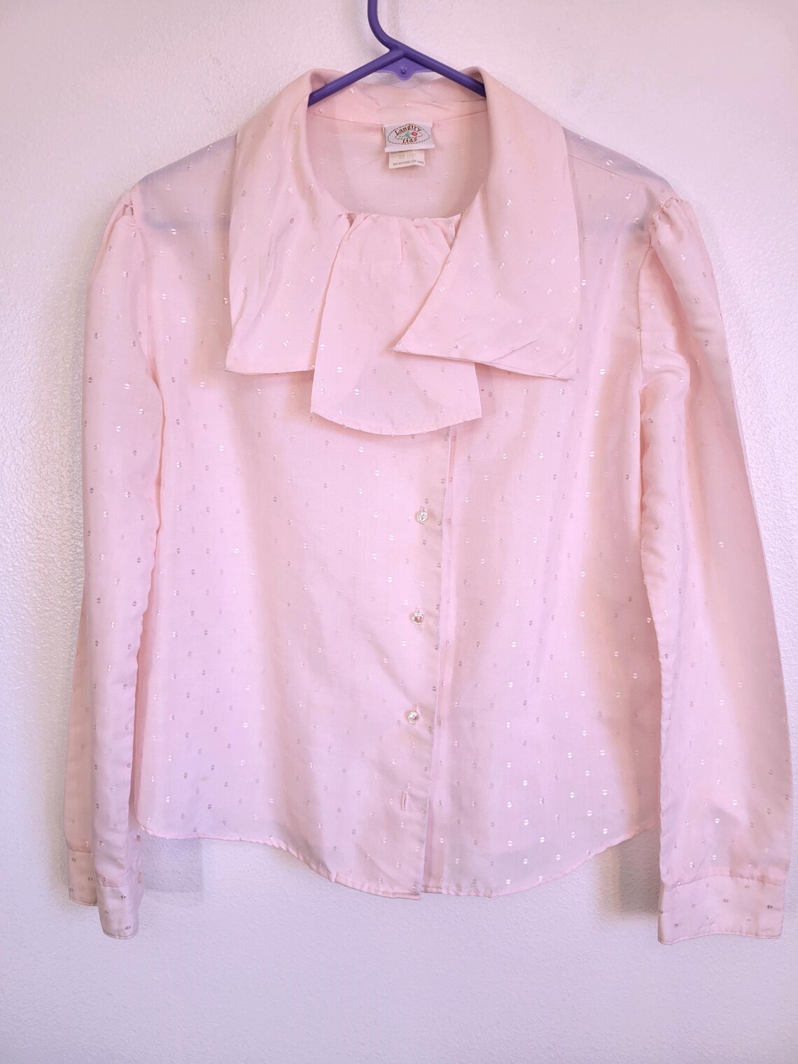 Vintage 1980s Lantry Ltd. Pastel Pink Jacquard Polka Dot Poly/cotton ...