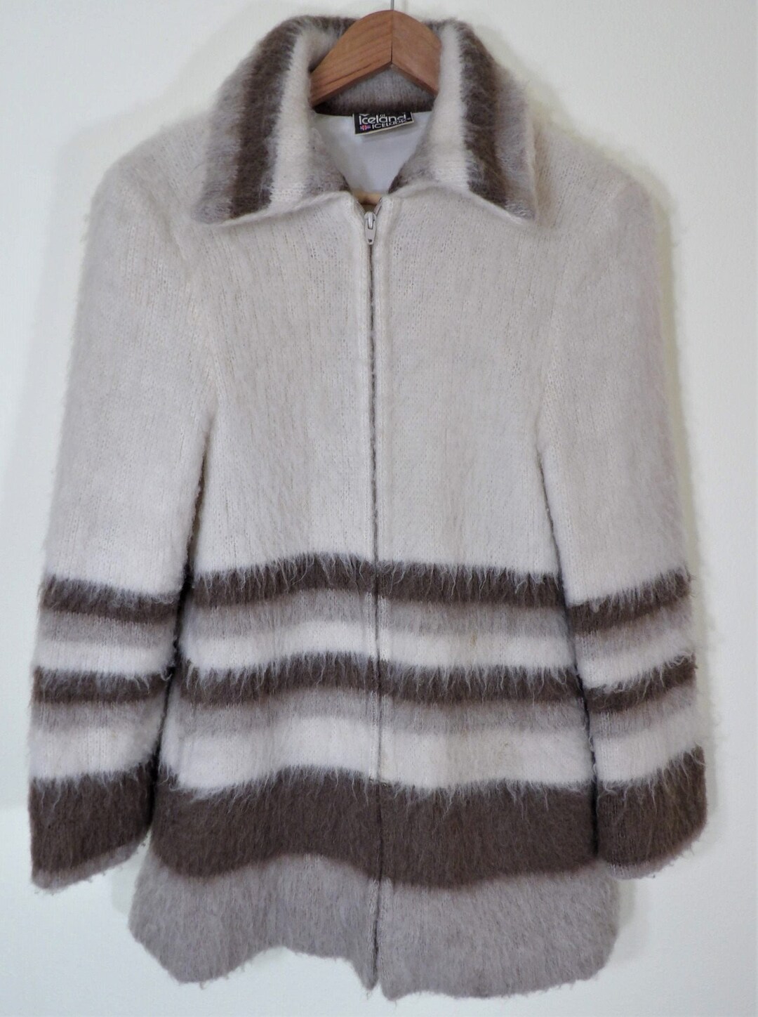 Vintage 1990s? Samband of Iceland Icelook Cream Striped Shaggy Fuzzy ...
