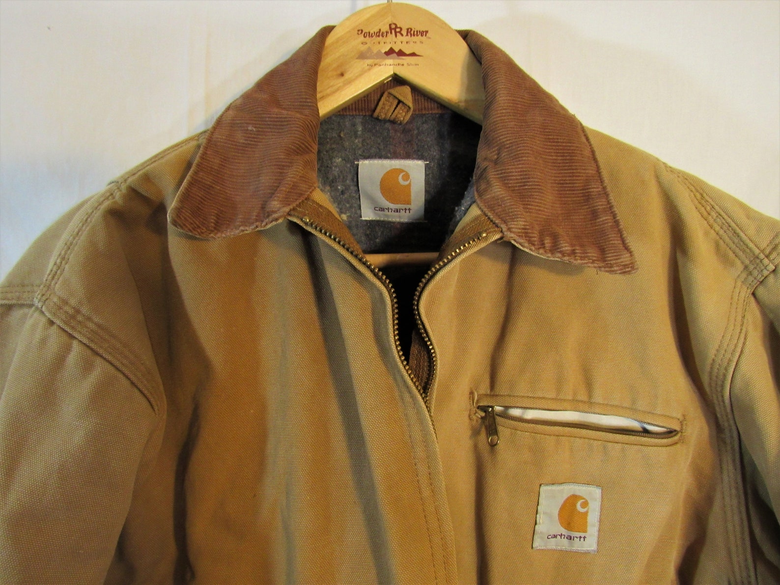 Vintage 80s 90s Carhartt Brown Detroit Ring Spun Cotton Canvas Fully Striped Blanket Lined Work ...