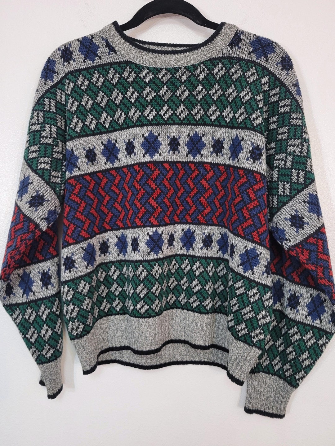 Vintage 1980s Hennessy by Van Heusen Gray/multi Geometric Stripe ...