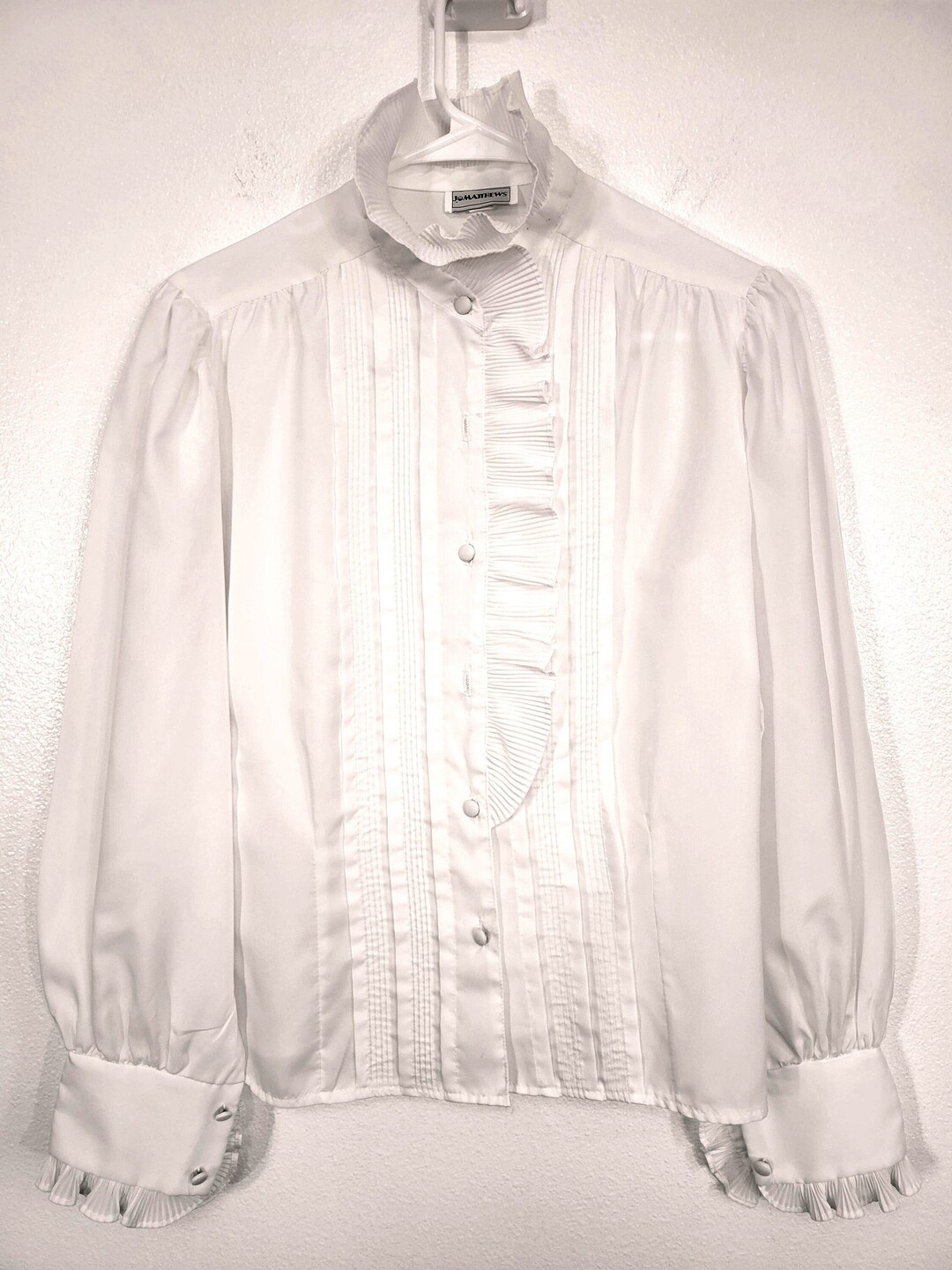 Women's Ruffled 80's Blouse! VERY White, Button Front, Unworn Condition ...