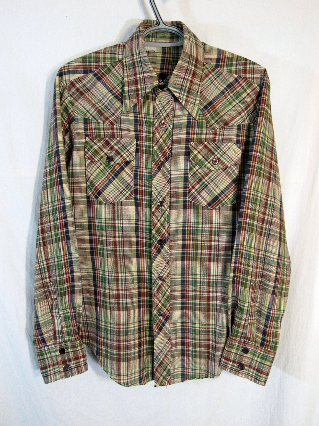 Howdy Dude! 1970s Vintage Mystery Brand Men's Plaid Western Long Sleeve ...