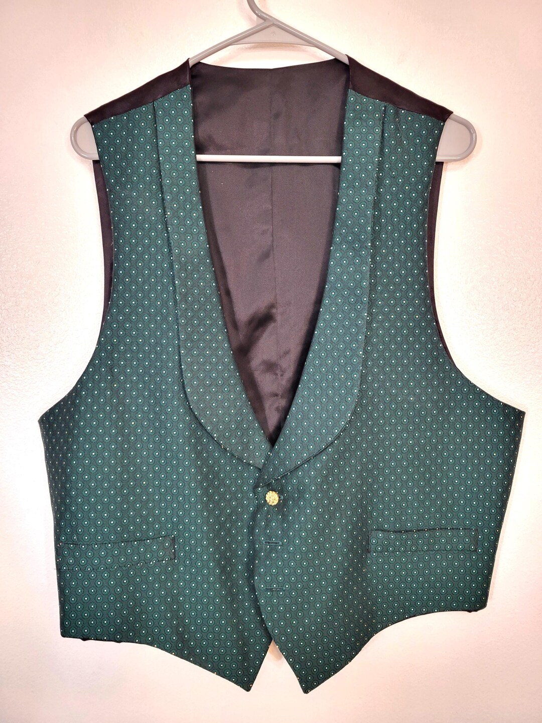 Vintage 50's 60's Western Brocade Green Formal Gambler Vest Green W ...