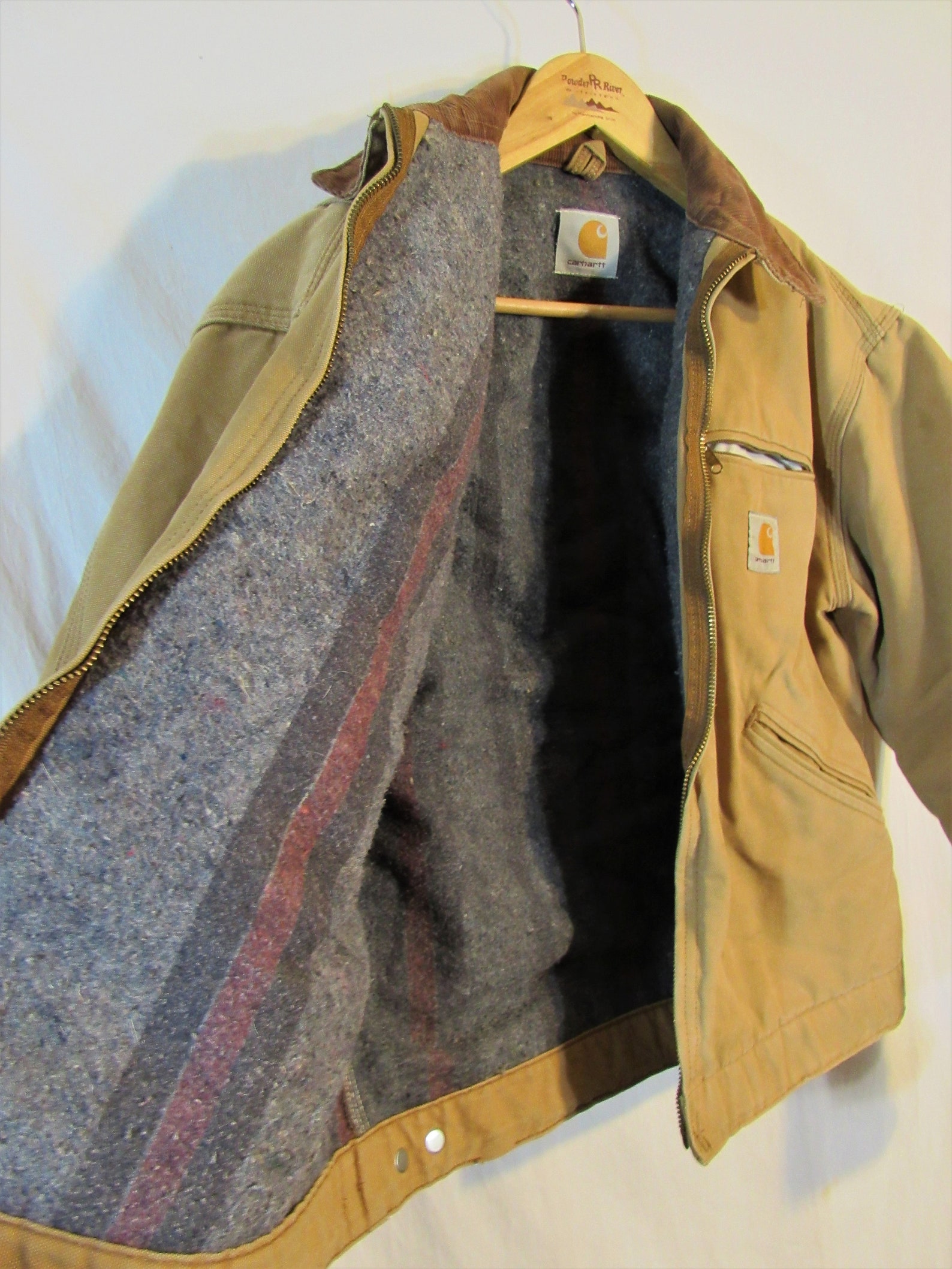 Vintage 80s 90s Carhartt Brown Detroit Ring Spun Cotton Canvas Fully Striped Blanket Lined Work ...