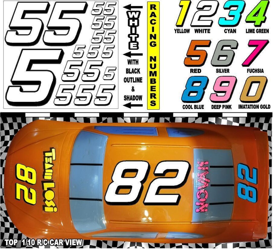 WHITE (#5's) Racing Numbers Decal Sticker Sheet 1/8 - 1/10 -1/12 RC ...