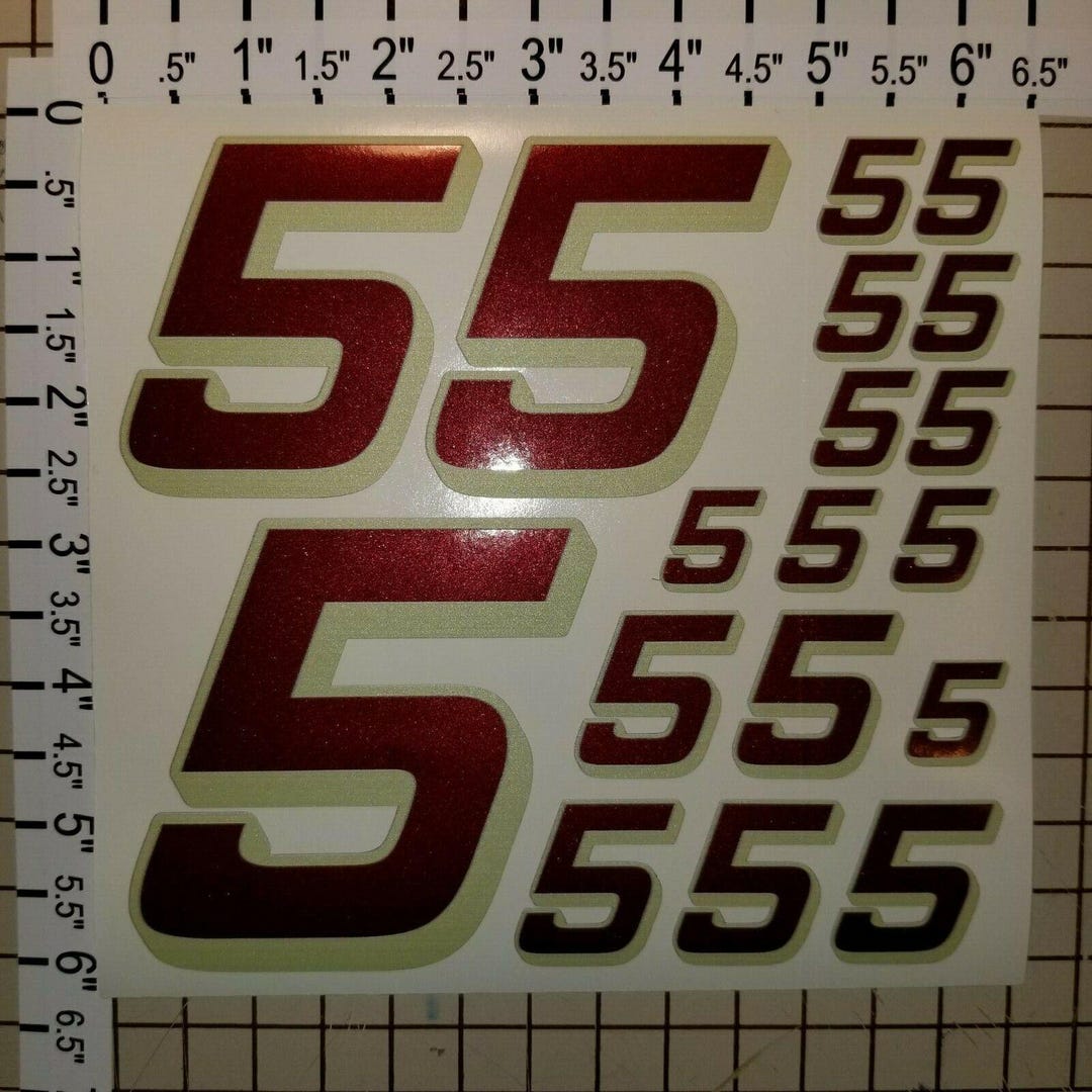 METALLIC RED #5's W/outline Racing Numbers Vinyl Decal Sheet 1/10- 1/12 ...
