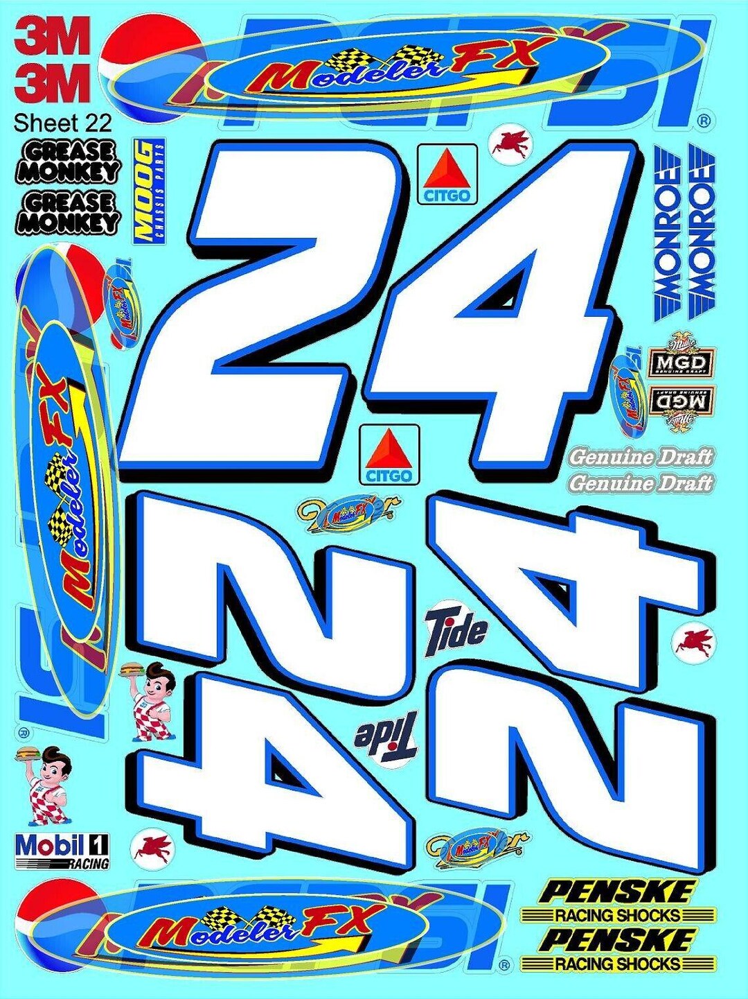 WHITE Vinyl Sticker Sheet 22-R/C MODEL Decal Fits 1/10-1/16 ...