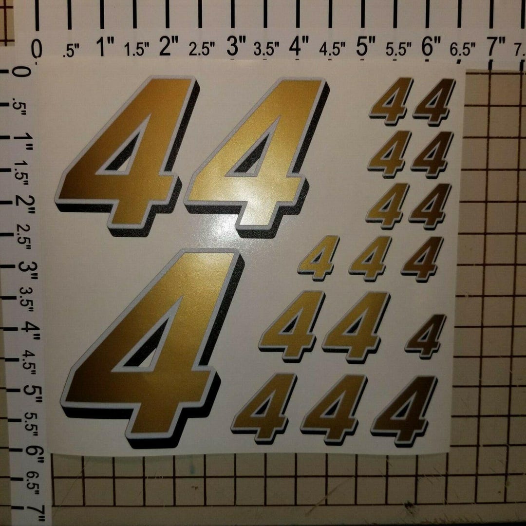 Gold W/ White / Black #4's Racing Numbers Vinyl Decal Sheet 1/10- 1/12 ...