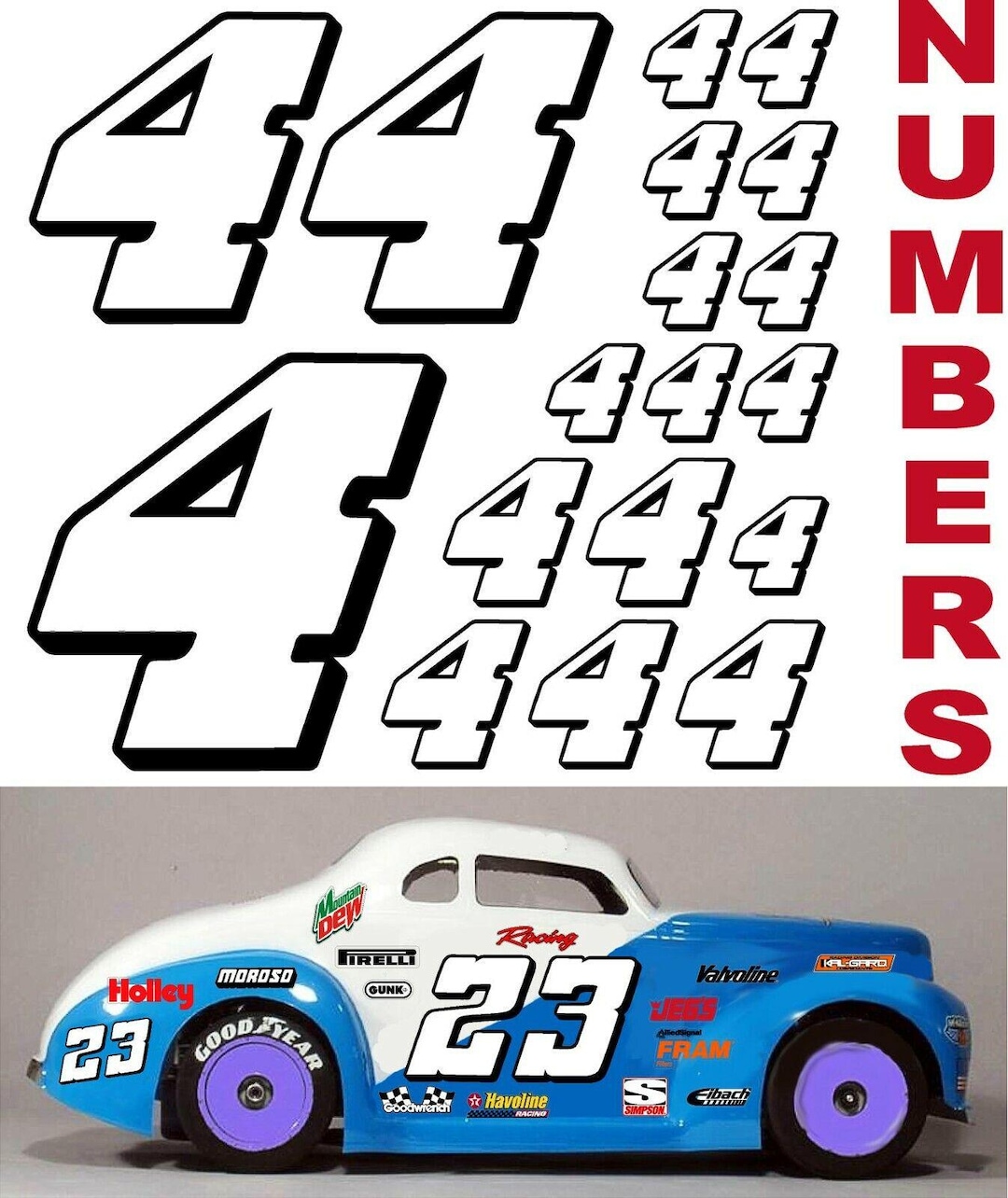 WHITE W/black (#4's) Racing Numbers Decal Sticker Sheet 1/8-1/10-1/12 ...