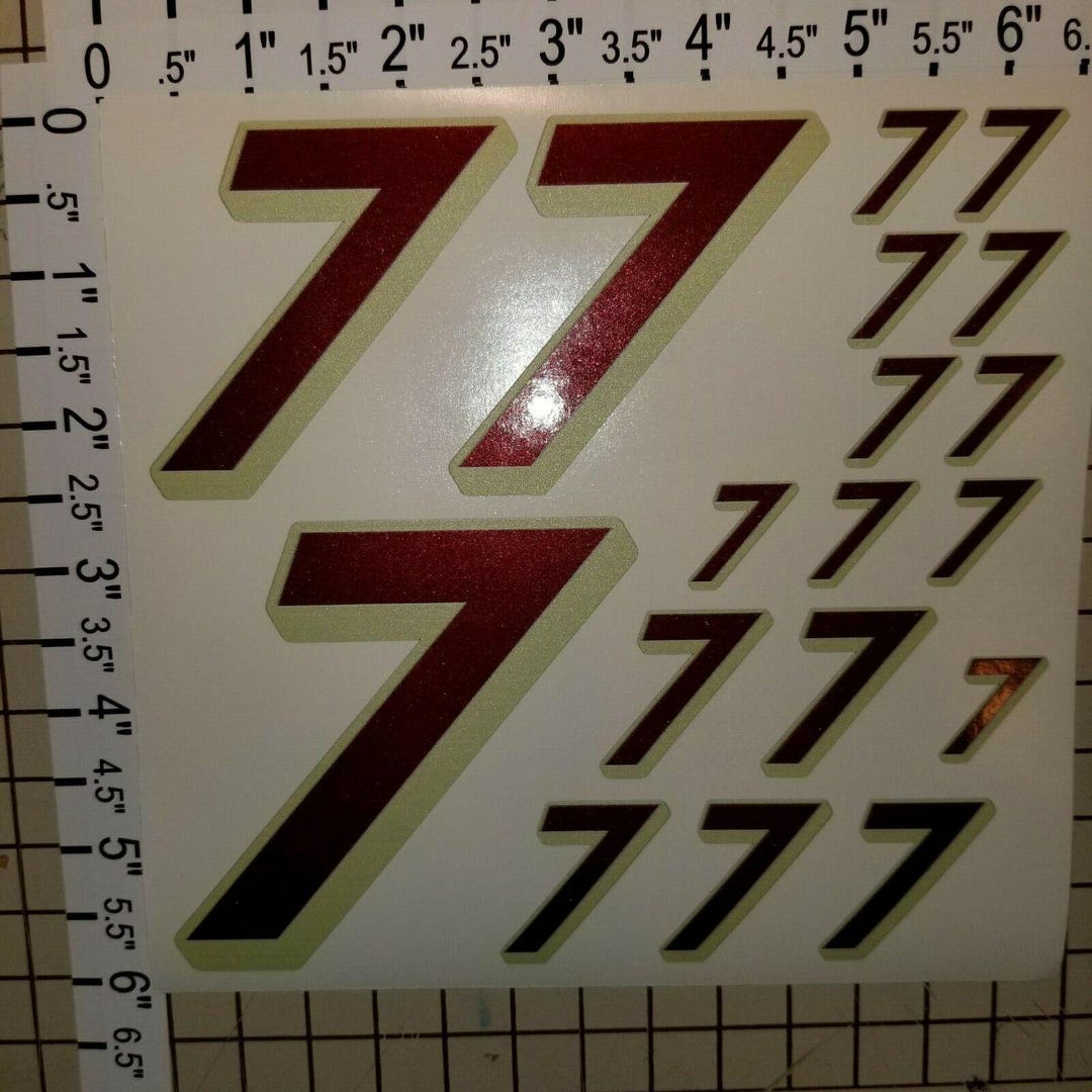 METALLIC RED #7's W/outline Racing Numbers Vinyl Decal Sheet 1/10- 1/12 ...