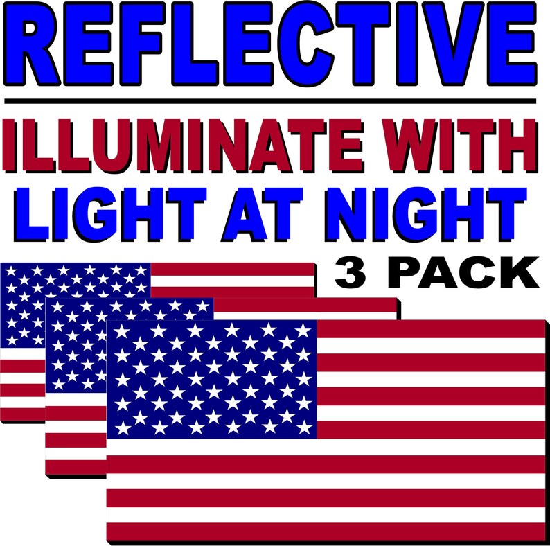 Reflective American Flag USA PACK OF 3 Decal Sticker 3M Military ...