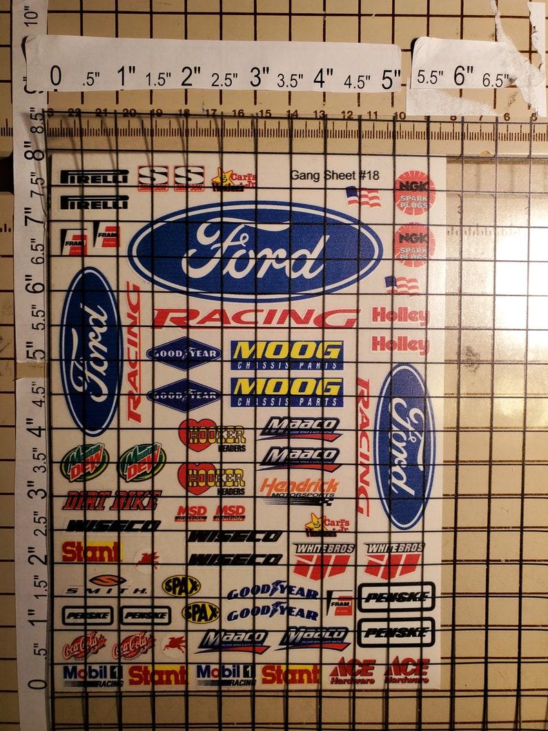 Ford Clear Vinyl U/V (6"x 8") Sticker Sheet for 1/10-1/12 Scale R/c ...