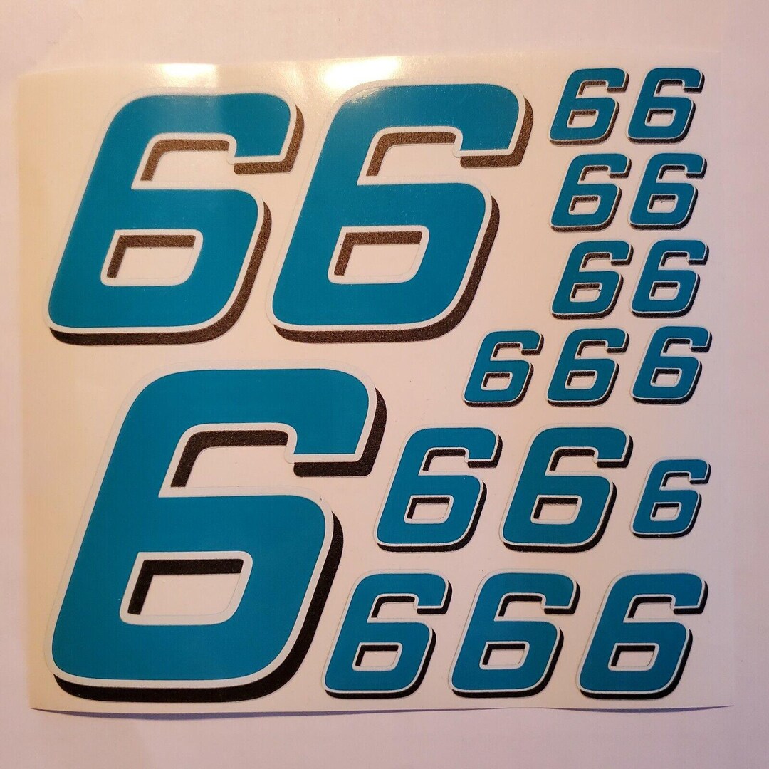 Teal W/ White & Black #6's Racing Numbers Vinyl Decal Sheet 1/10-1/12 ...