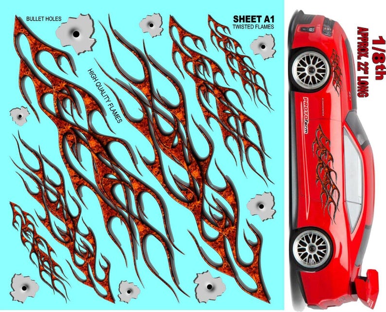 Clear Vinyl Sheet Twisted Flames A1 -R/C MODEL Decal-huge 1/6th-1/4 Die ...