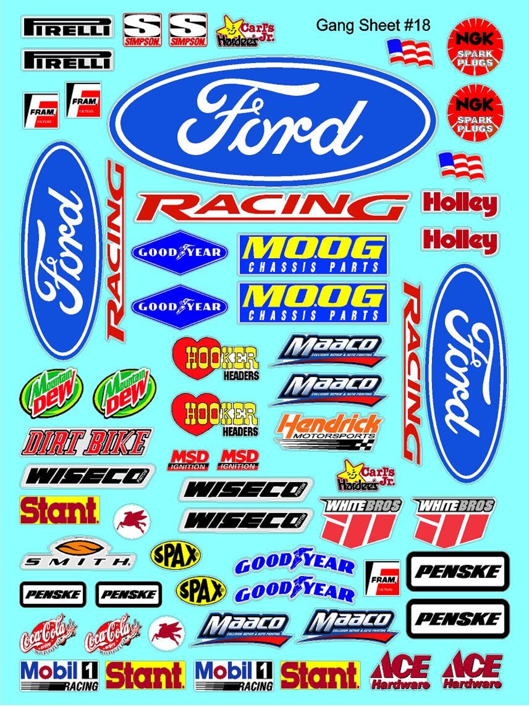 Ford Clear Vinyl Decal U/v Sticker Sheet for R/c Cars Die-cut Peel ...