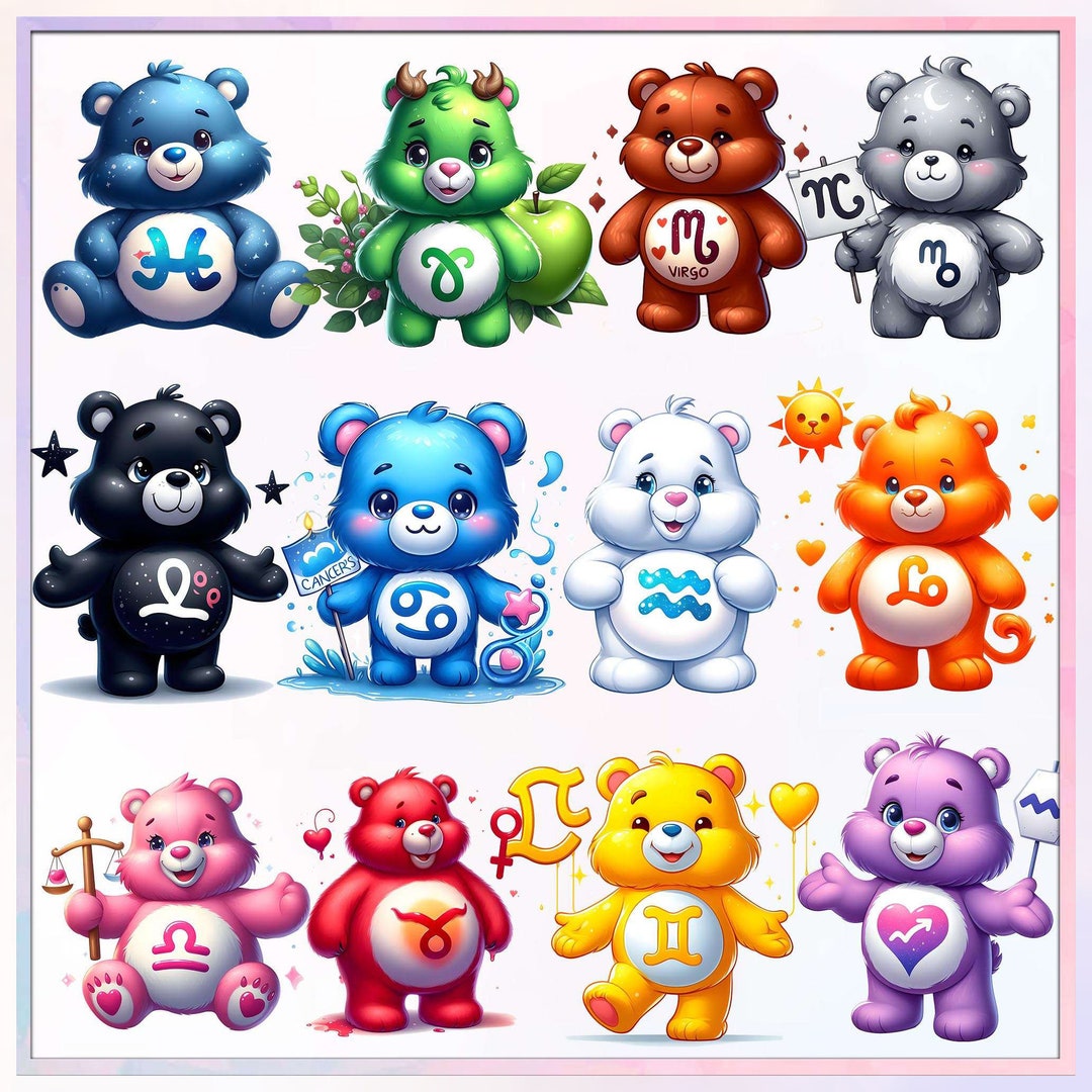 Zodiac Care Bears Png Bundle, Zodiac and Friends Png, Happy Care Bears ...