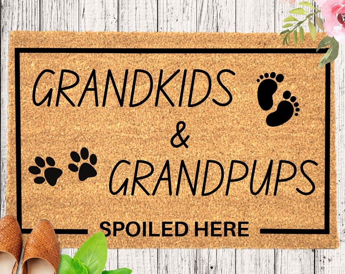Grandkids and Grandpups Spoiled Here Doormat for Grandma Welcome Mat ...