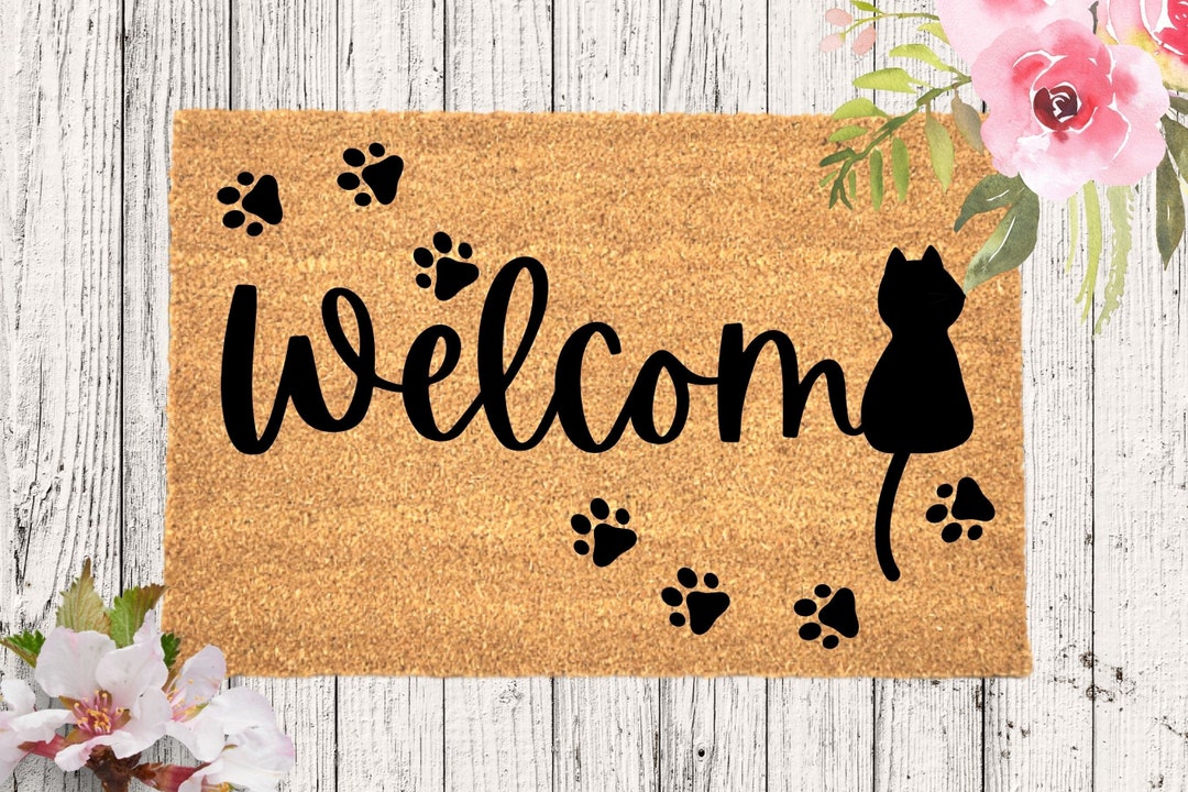 Welcome Sitting Cat, Cute Black Cat Doormat, Welcome Mat, Funny Gift ...