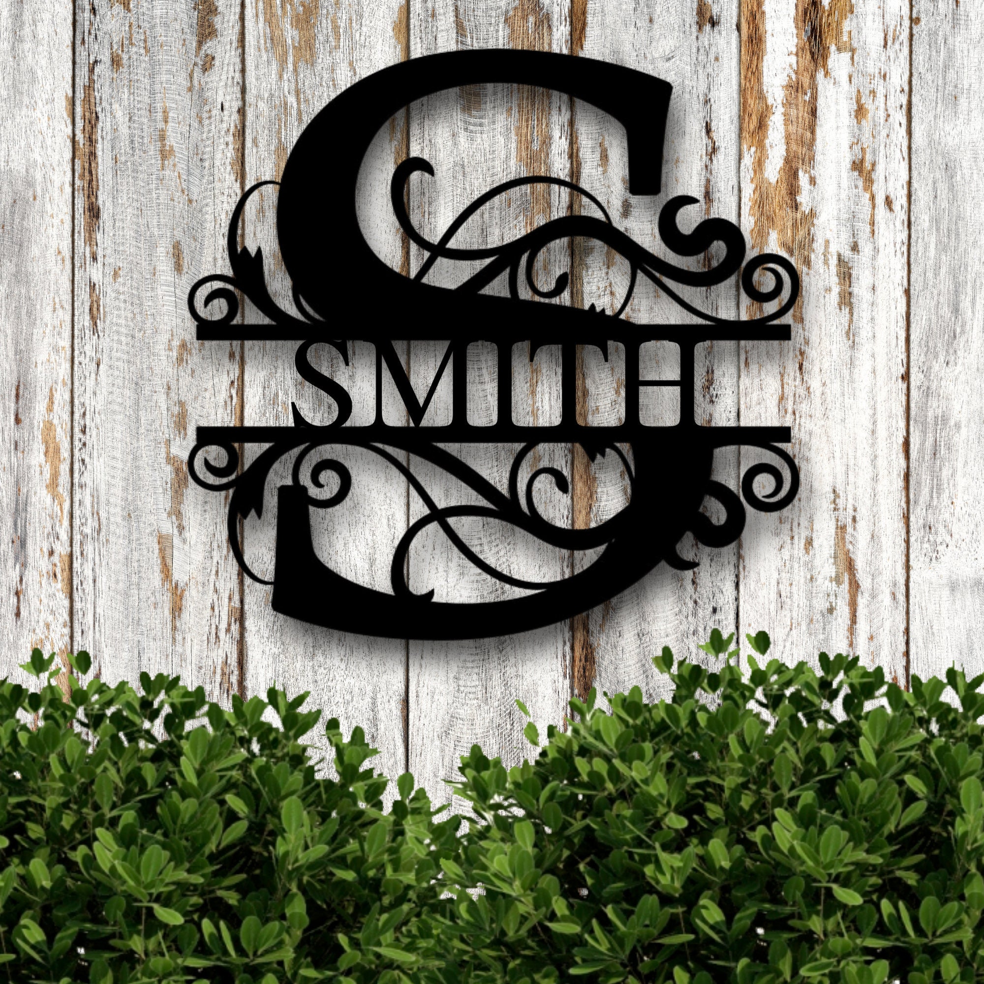 Last Name Metal Sign, Personalized Home Decor, Split Monogram Sign ...