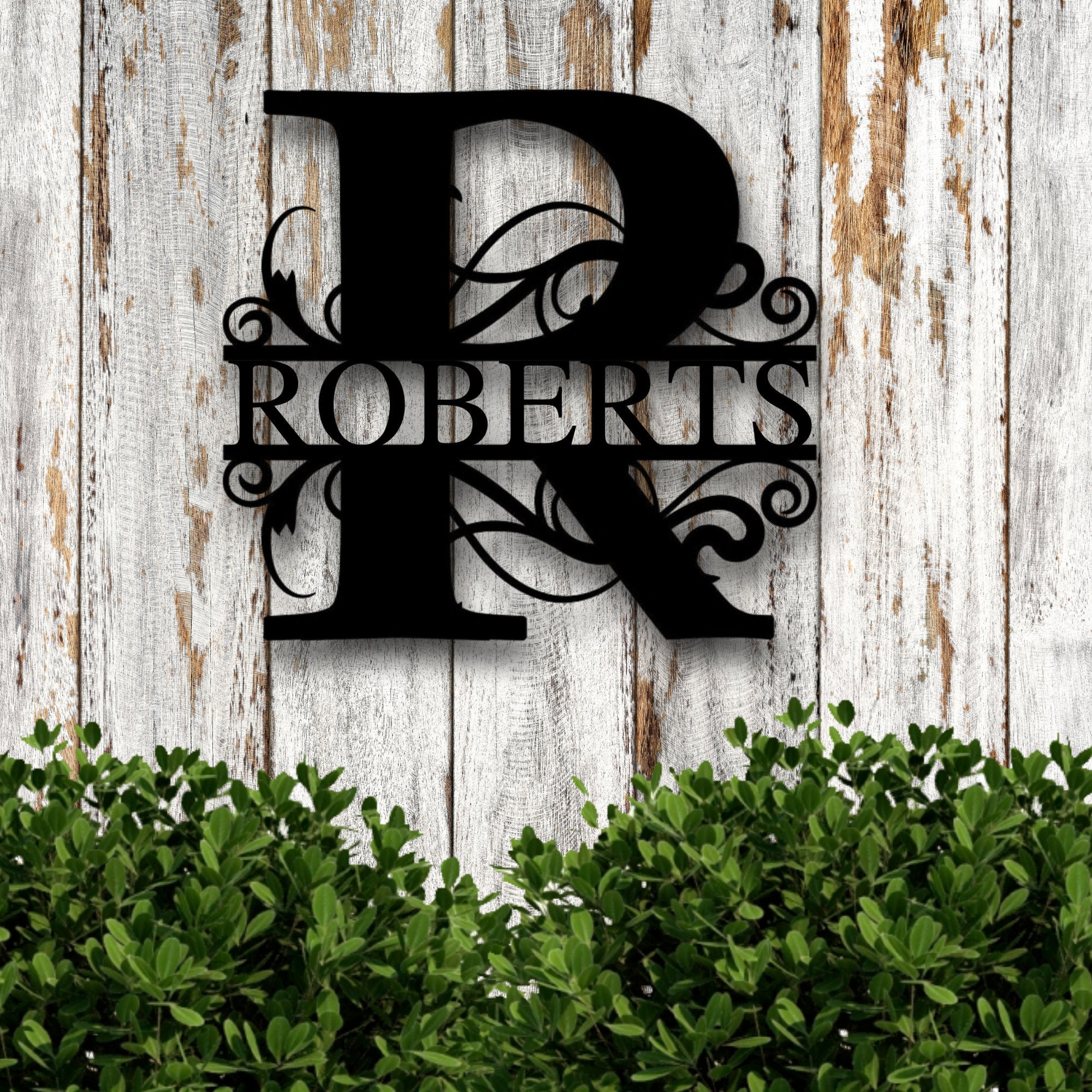 Last Name Metal Sign, Personalized Home Decor, Split Monogram Sign ...